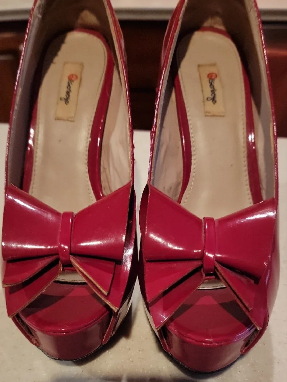 Olsenboye | Shoes | Olsenboye Red Patent Peeptoe Platform Heels With ...